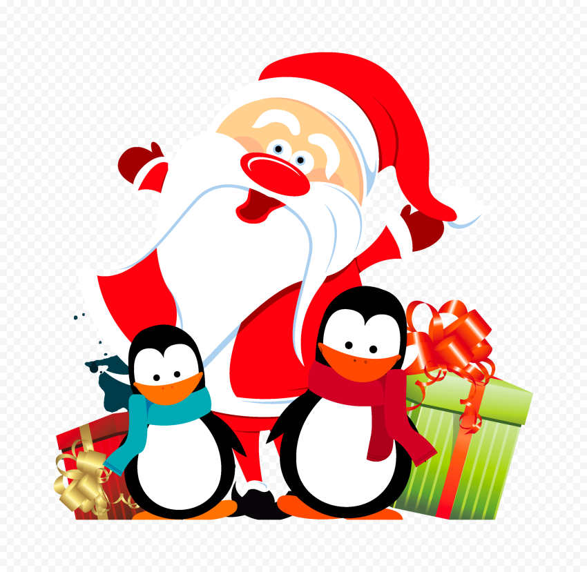 HD Cartoon Santa Claus With Penguins PNG | Citypng
