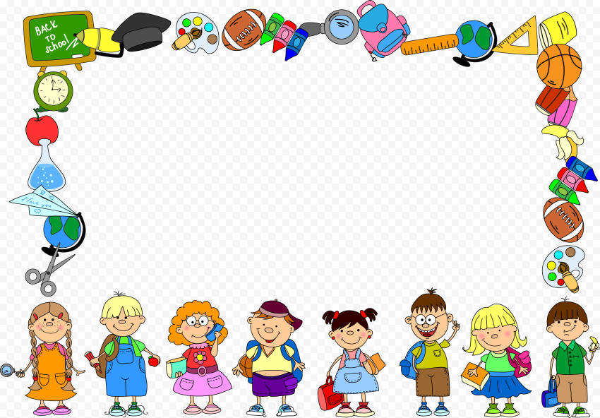 HD Cartoon School Supplies Items Frame PNG | Citypng