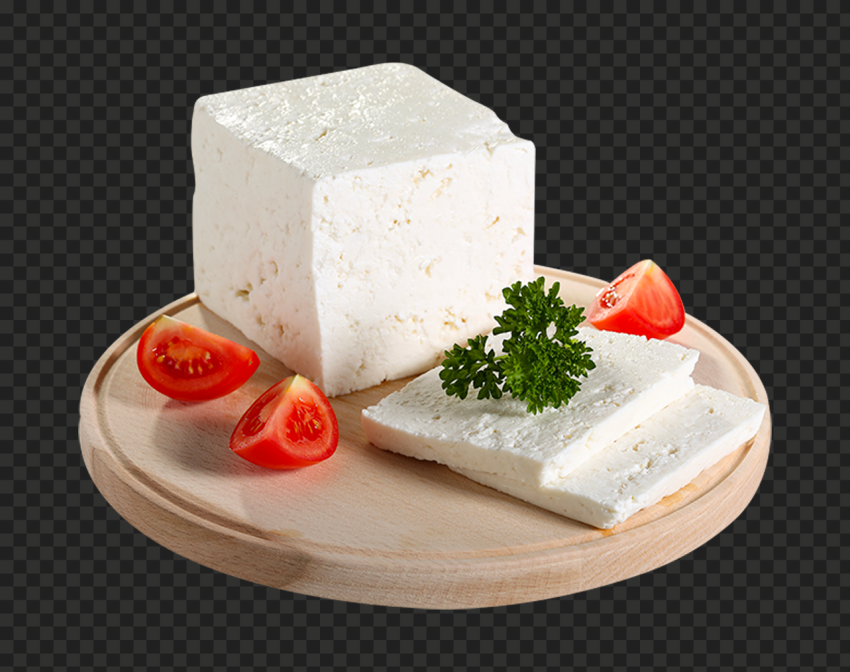 HD Goat White Cheese Pieces On A Wooden Plate PNG | Citypng