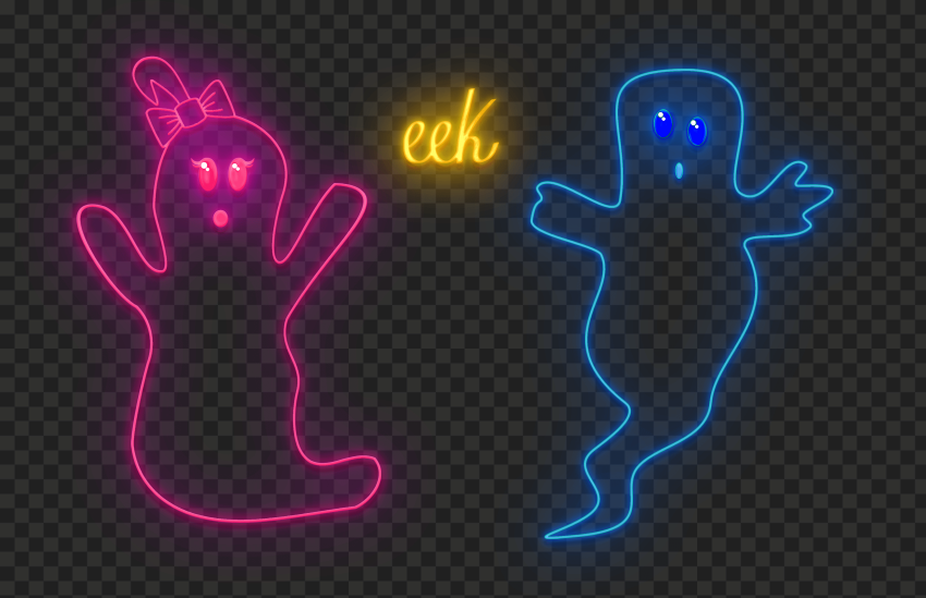 HD Halloween Neon Two Ghosts Transparent PNG | Citypng