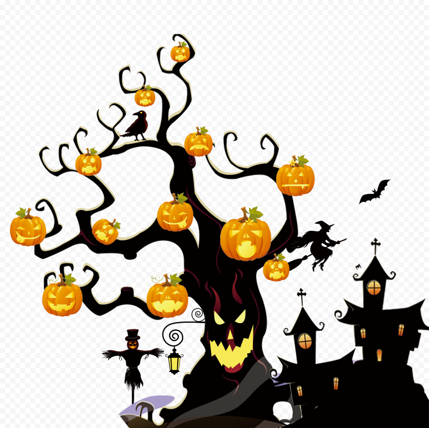 HD Halloween Scary Tree With Pumpkins Town PNG | Citypng