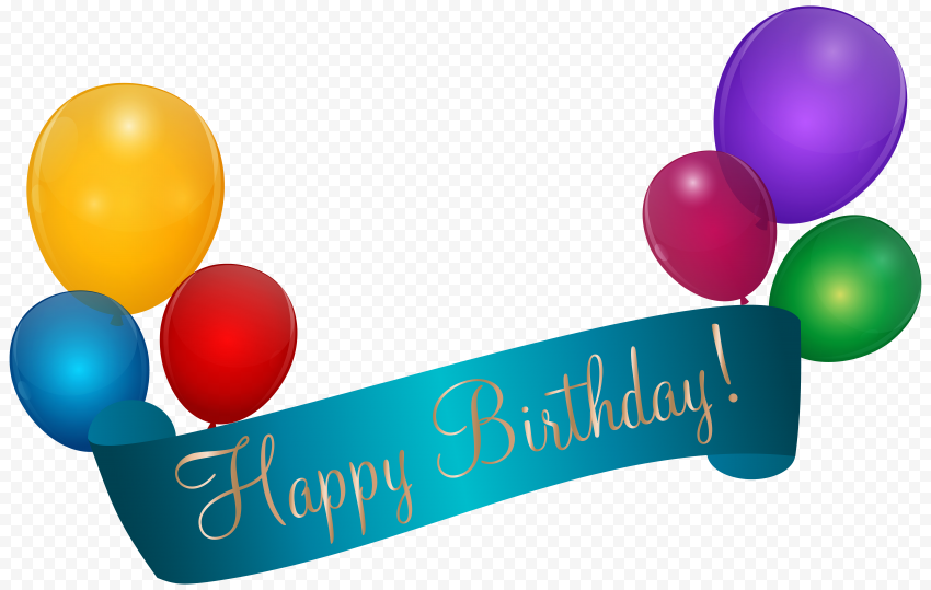 HD Happy Birthday Ribbon With Balloons Illustration PNG | Citypng