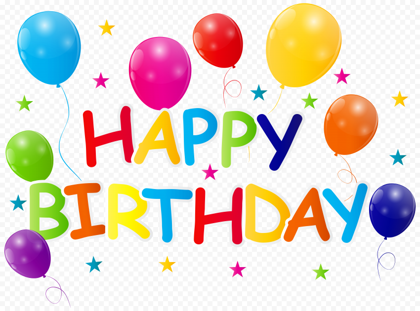 HD Happy Birthday Words With Balloons Colorful Illustration PNG | Citypng