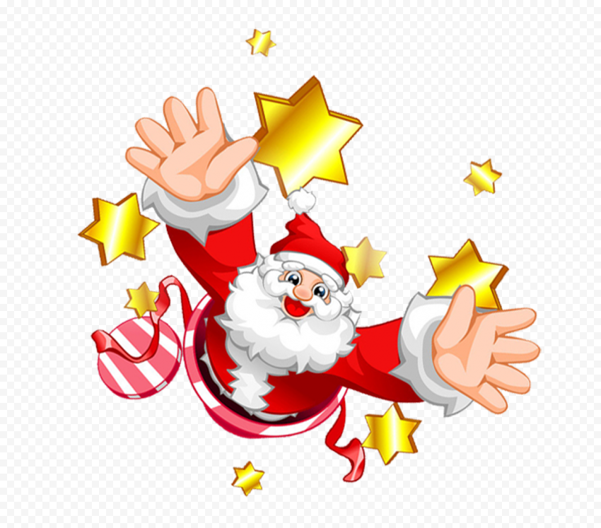 HD Happy Cartoon Santa Claus With Yellow Stars PNG | Citypng