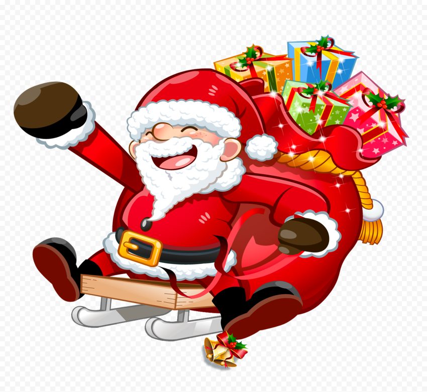HD Happy Santa Claus Sledding With Gifts PNG | Citypng