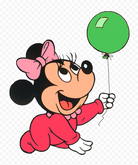 HD Minnie Mouse Baby Holding Green Balloon PNG | Citypng