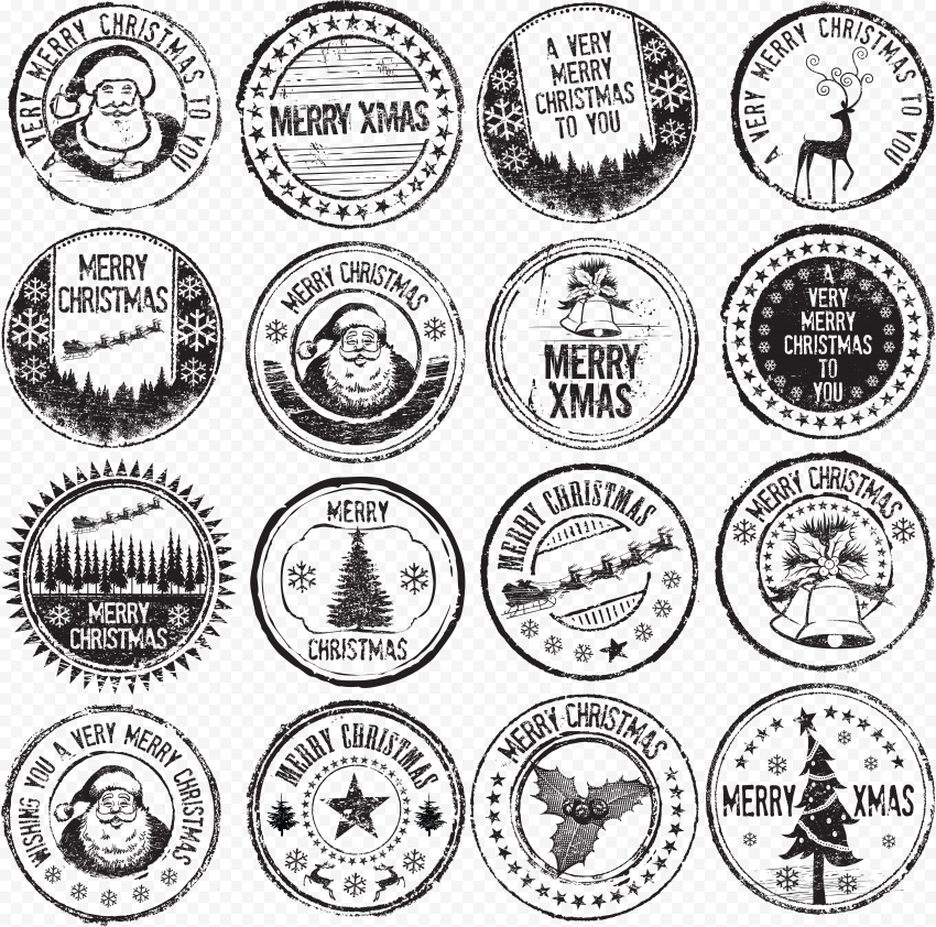 HD Set Of Christmas Xmas Stamps Collection PNG | Citypng