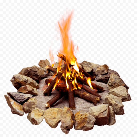 HD Stone Camp Fire Bonfire With Fire PNG | Citypng