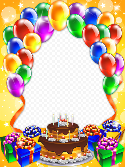 HD Vertical Happy Birthday Poster Picture Frame Balloons Cake PNG 