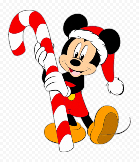 Mickey Mouse Wearing Santa Hat Holding Candy PNG | Citypng