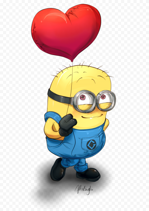Minions Character In Love Holding Balloon Heart PNG | Citypng