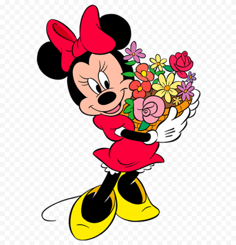 Minnie Mouse Holding Flower Bouquet Download PNG | Citypng
