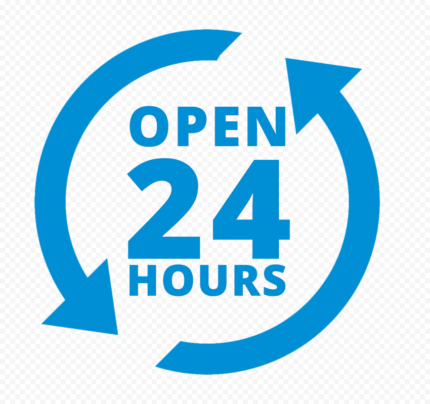 Open 24 Hours Blue Logo Icon Sign PNG Citypng