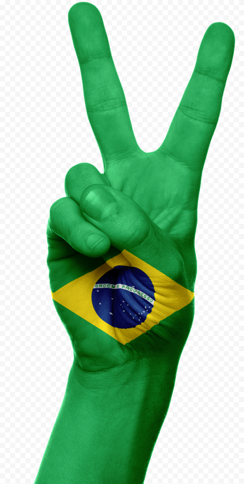 Peace Hand Gesture Painted With Brazil Flag HD PNG | Citypng
