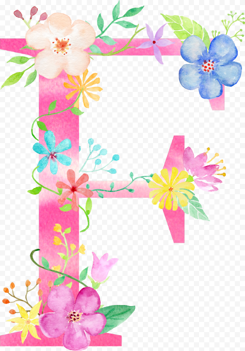 Pink Watercolor Floral F Letter Transparent PNG | Citypng