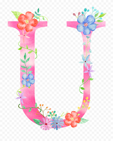 Pink Watercolor Floral U Letter PNG | Citypng