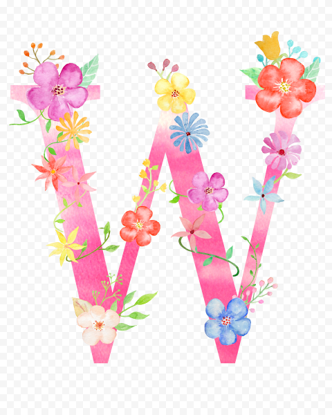 Pink Watercolor Floral W Letter HD PNG | Citypng