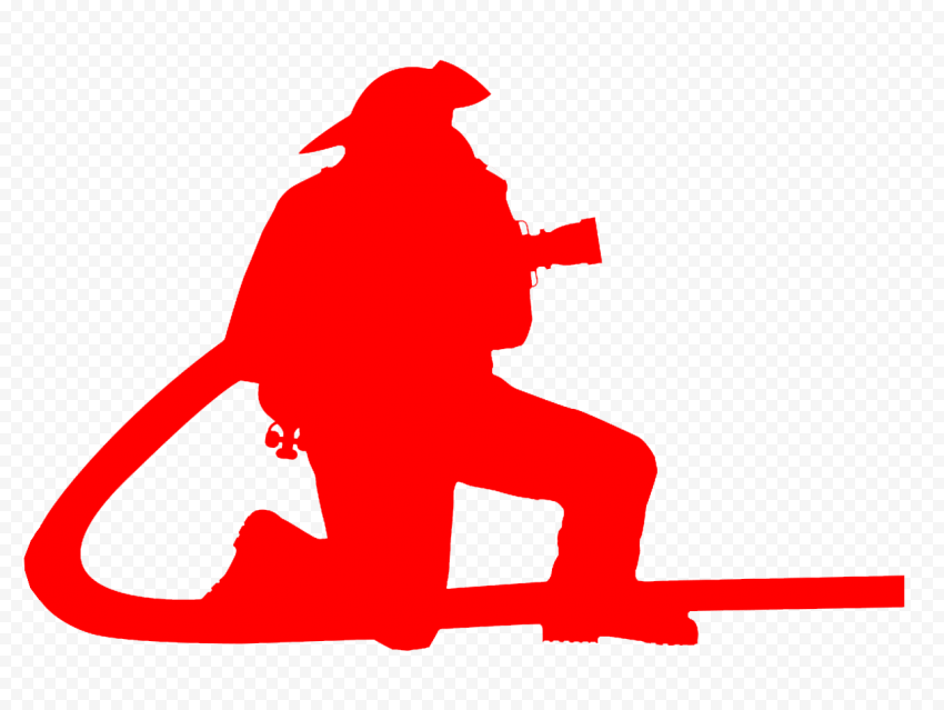 Red Firefighter Fireman With Hose Silhouette PNG | Citypng