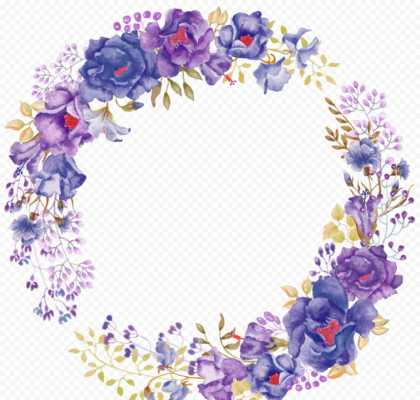 Round Watercolor Painting Purple Flower Wreath | Citypng