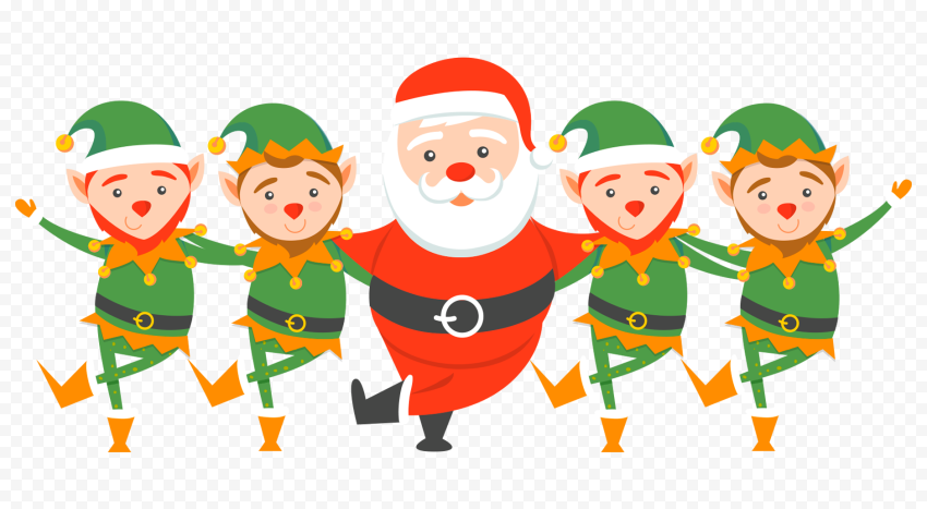 Santa Dancing With Elves Vector Cartoon HD PNG | Citypng