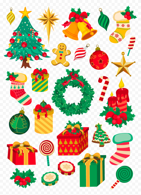 Set Of Vector Christmas Decoration Items HD PNG | Citypng