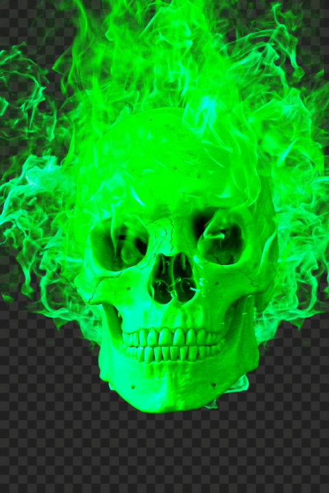 Skull Skeleton Head On Green Fire HD PNG | Citypng