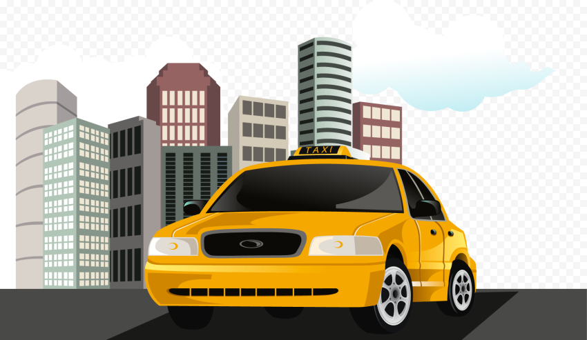 Taxi Cab Rides On City Vector Cartoon PNG Image | Citypng