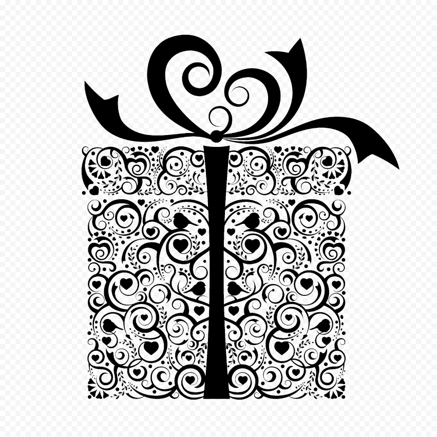 Transparent Black Floral Aesthetic Gift Box Shape Silhouette | Citypng