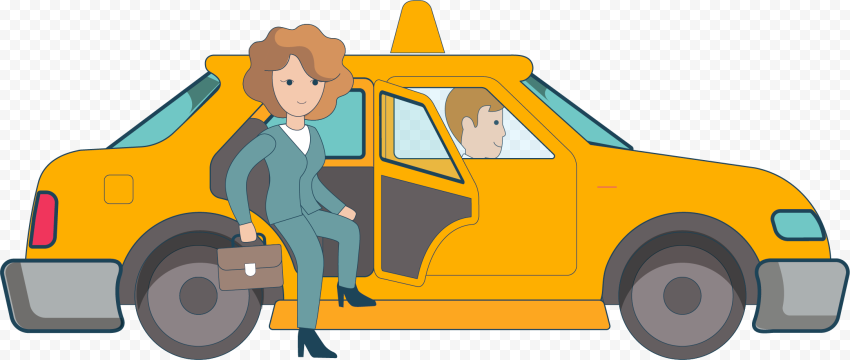 Vector Cartoon Woman Getting Taxi Cab Image PNG | Citypng