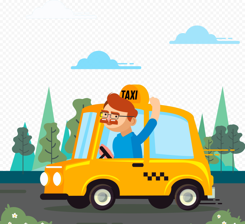 Illustration Front View Cartoon Taxi Car PNG | Citypng