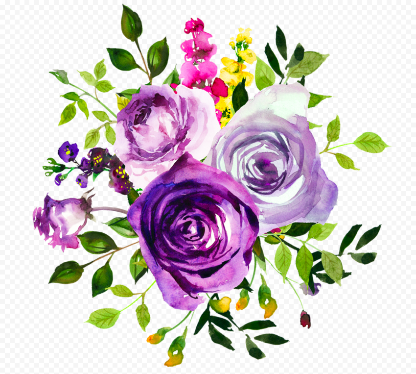 Violet Purple Watercolor Roses Flowers PNG | Citypng