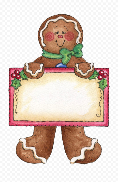 Watercolor Cartoon Gingerbread Man Holding Banner PNG | Citypng