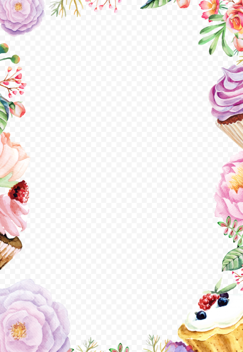Watercolor Flowers And Cupcakes Border Frame | Citypng