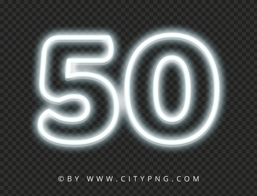 White 50 Text Number Neon Light Transparent PNG | Citypng