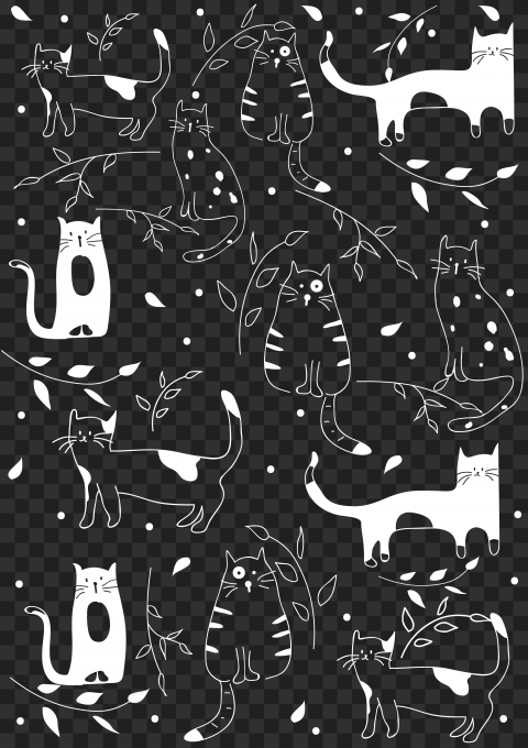 White Drawing Cats Pattern HD PNG | Citypng