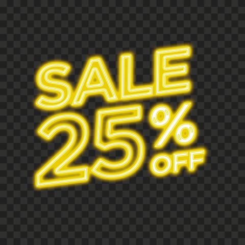Yellow 25% Percent Off Sale Neon Sign HD PNG | Citypng