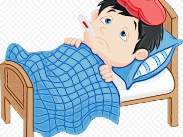 Cartoon Sick Boy In Bed Has Fever With Thermometer | Citypng