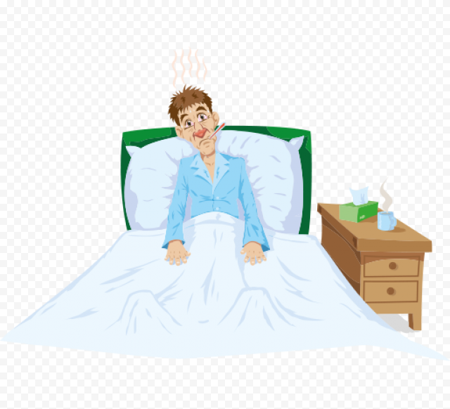 Sick Man In Bed Cartoon