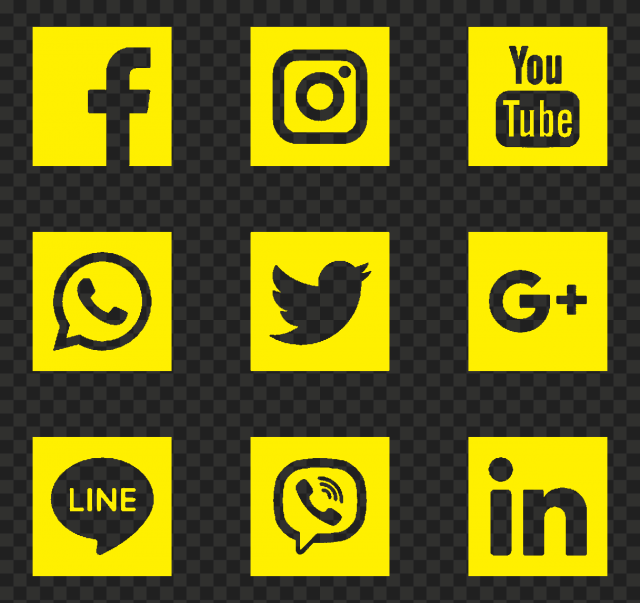 HD Social Media Black & Yellow Square Icons PNG | Citypng