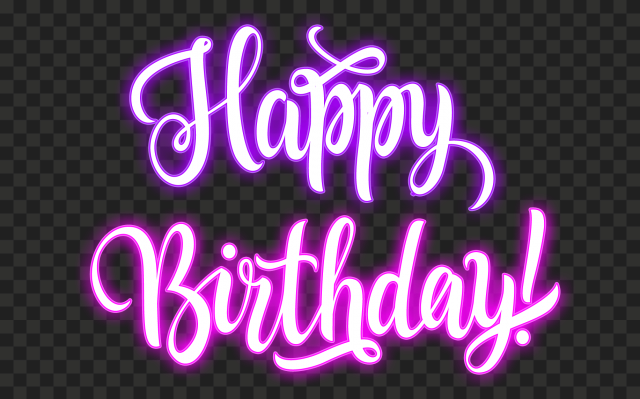 HD Purple Neon Happy Birthday Lettering Calligraphy PNG | Citypng