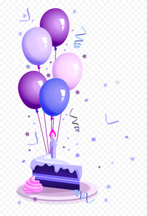 HD Pink Cute Birthday Cake Confetti And Balloons Illustration PNG | Citypng