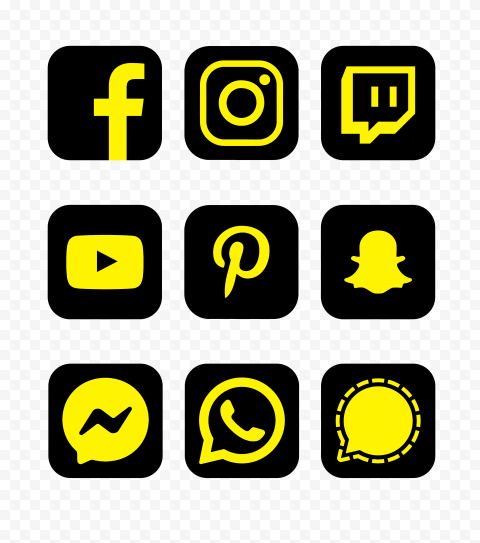 HD Beautiful Yellow Neon Social Media Square Icons PNG | Citypng