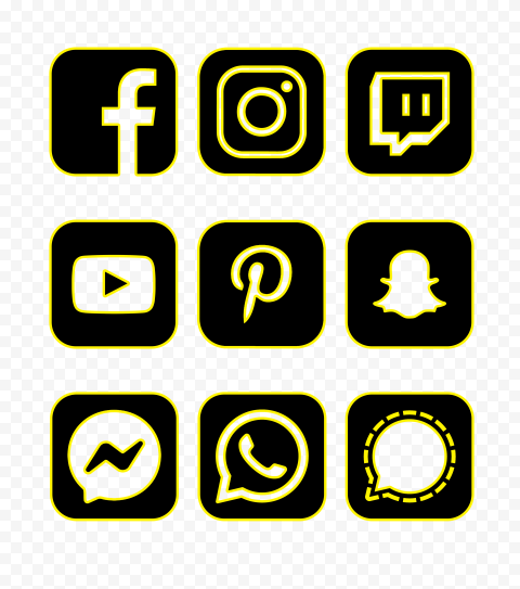 HD Beautiful Yellow Outline Neon Social Media Square Icons PNG | Citypng
