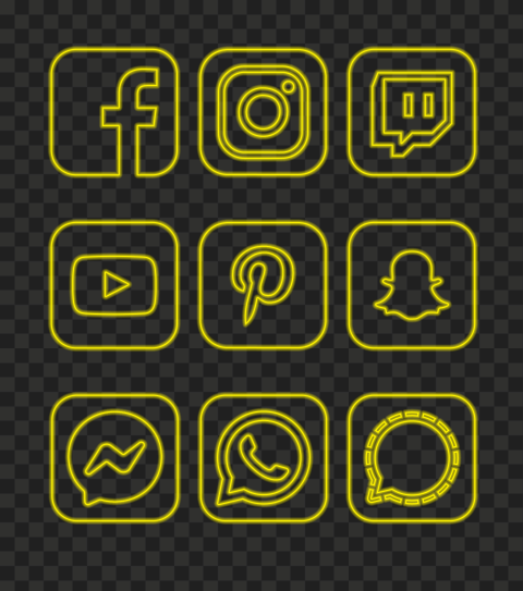 HD Social Media Yellow Neon Round Icons PNG | Citypng