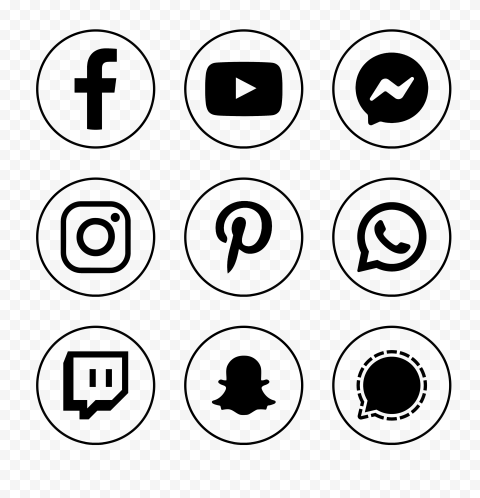 HD Social Media White Outline Round Icons PNG | Citypng