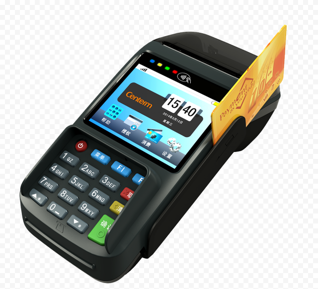 HD POS Point Of Sale Machine With Credit Card Inserted PNG | Citypng